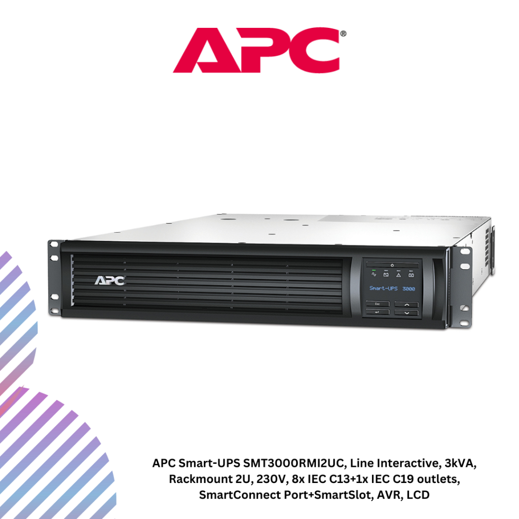APC Smart-UPS SMT3000RMI2UC, Line Interactive, 3kVA, Rackmount 2U, 230V, 8x IEC C13+1x IEC C19 ...