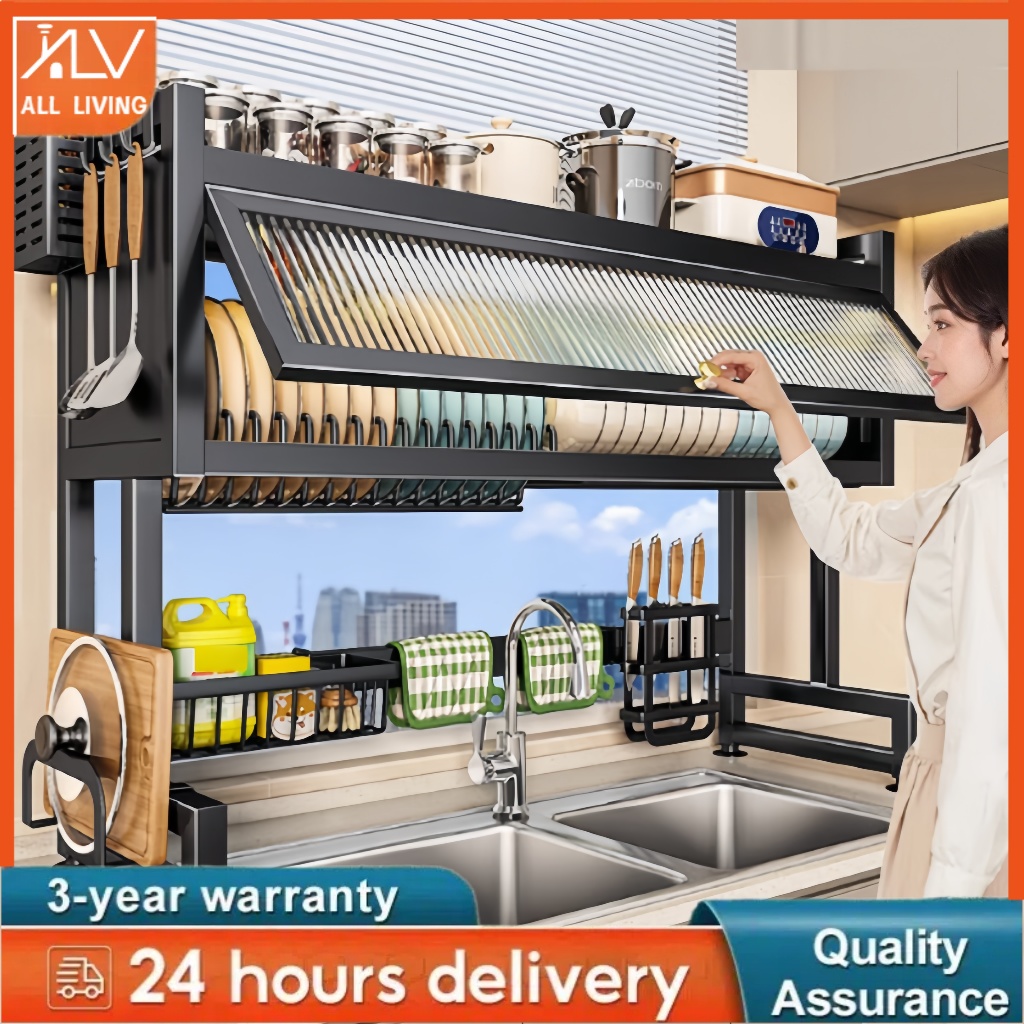 2 Tiers Kitchen Sink Rack Bowl&Dish Cabinet Stainless Drainer Drying ...