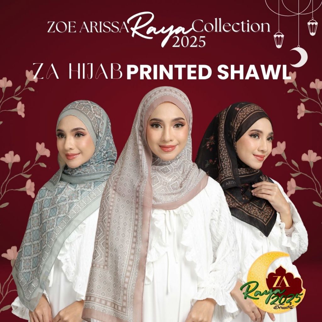 ZOE ARISSA PRINTED SHAWL TUDUNG Exclusive RAYA HAJI 2025 Cotton Voile ...