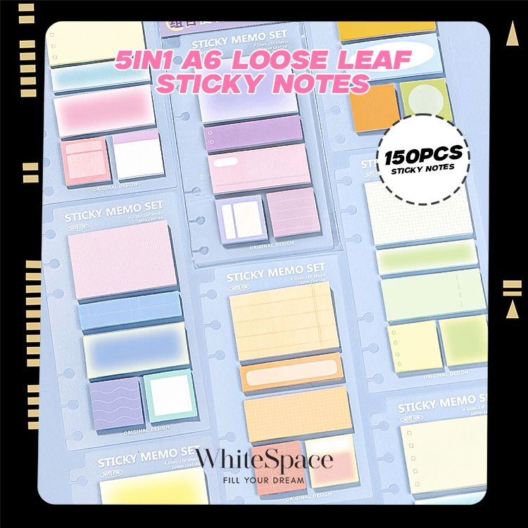 Whitespace 5in1 A6 Loose Leaf Sticky Notes Binder Minimalist Memo Pad 6 ...