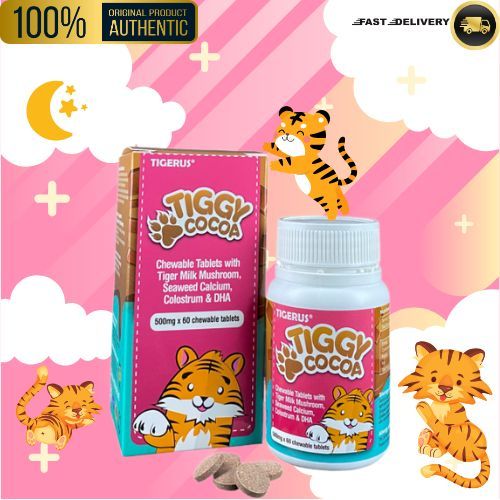 Tigerus Tiggy Cocoa Chewable Tablets - Tiger Milk Mushroom + DHA (60s ...