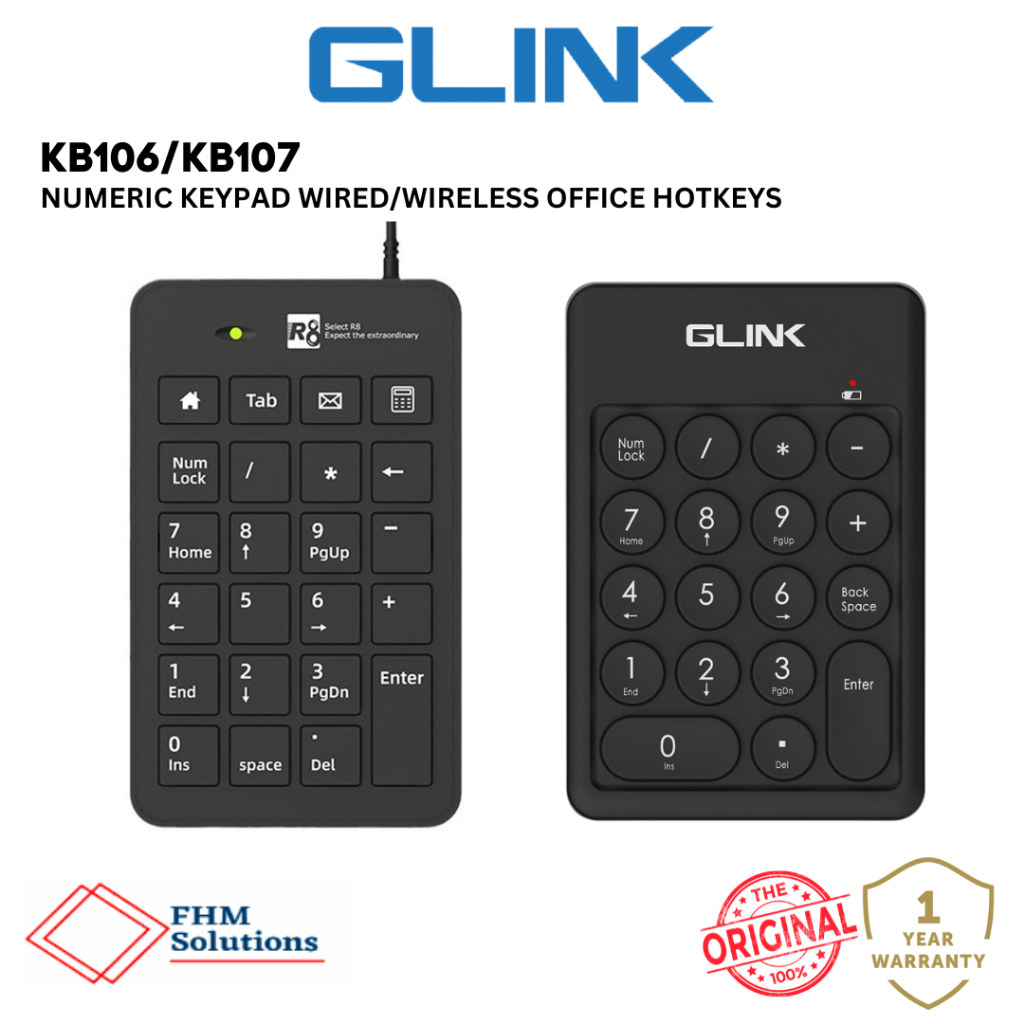 GLINK NUMERIC KEYPAD USB2.0 WITH 4 OFFICE HOTKEYS / WIRELESS NUMERIC ...