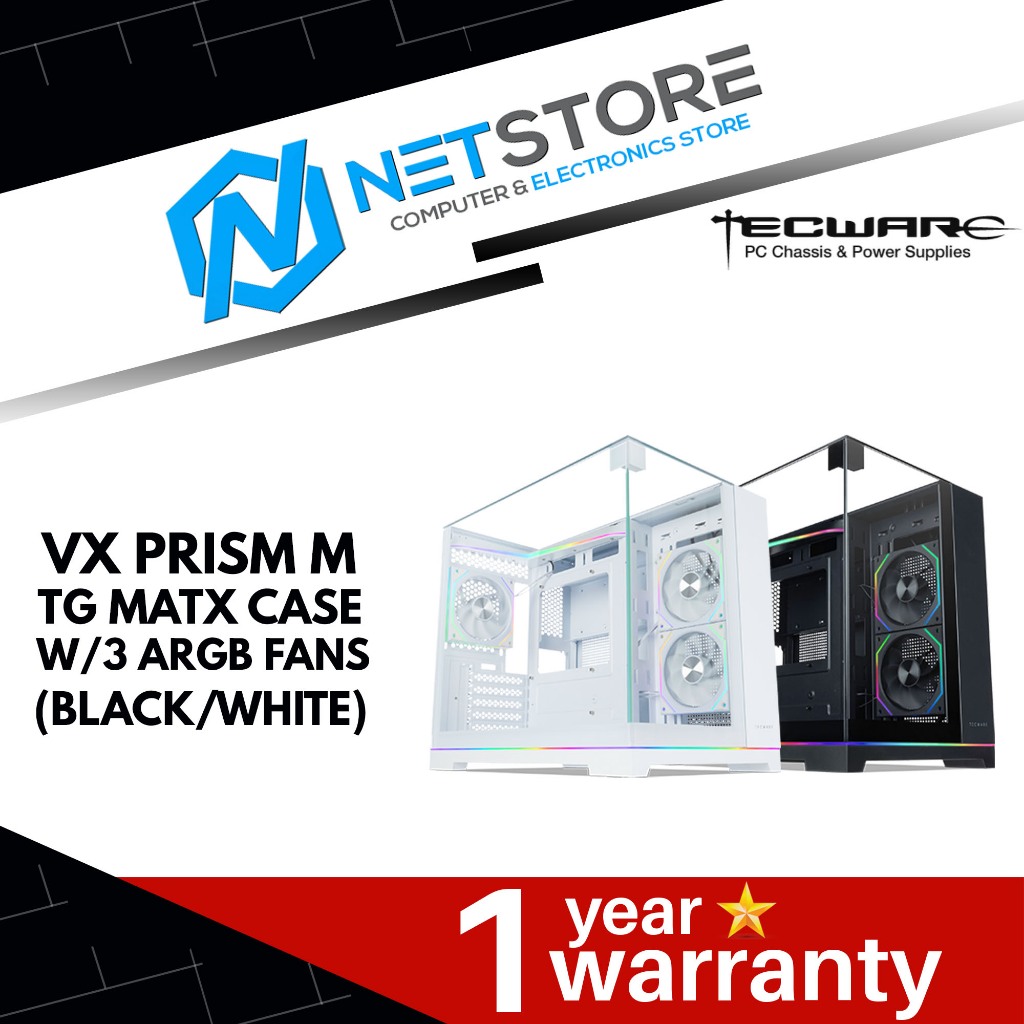 TECWARE VX PRISM M TG MATX CASE w/3 ARGB FANS - (BLACK/WHITE) | Shopee ...