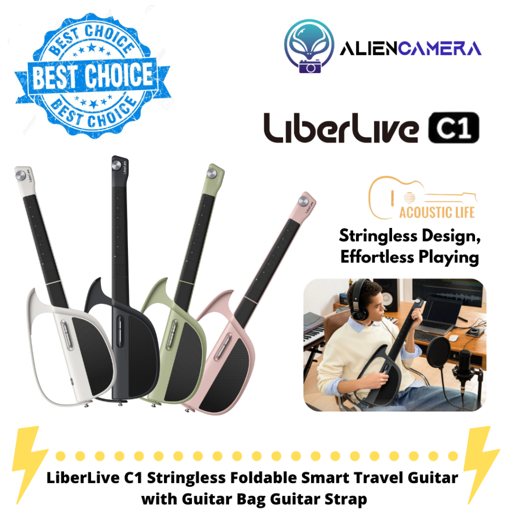 LiberLive C1 Stringless Foldable Smart Travel Guitar with Guitar Bag ...