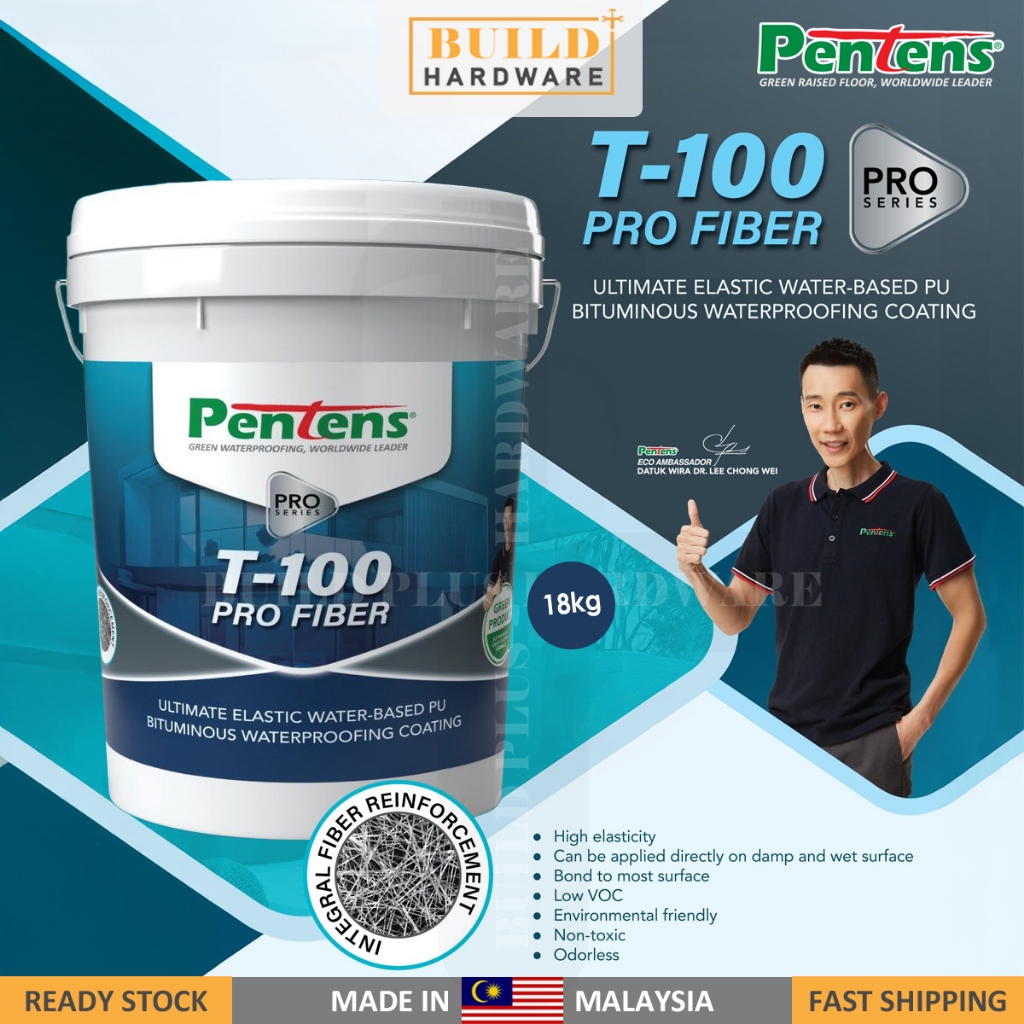 PENTENS T-100 Pro Fiber 18kg Ultimate Elastic Water-Based PU Bituminous Waterproofing Coating ...