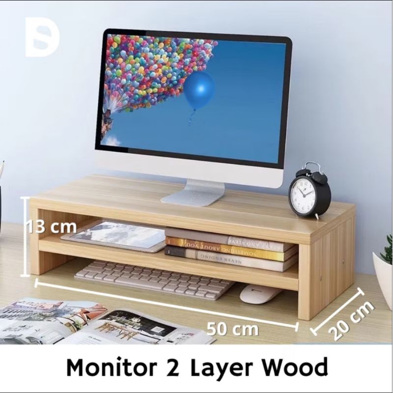 Preloved computer monitor stand wood destop shelf computer monitor ...