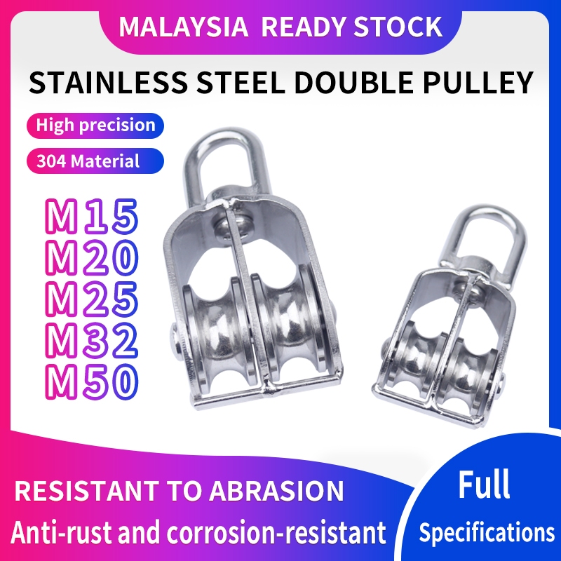 M15-50 304 Stainless Steel Wire Rope Double Sheave Pulley Bearing ...