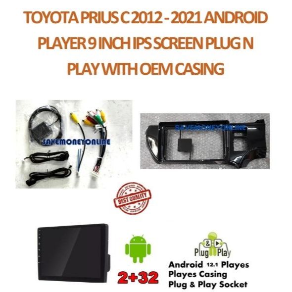 Toyota PRIUS C 2012 - 2021 android player 9 inch IPS Screen PLUG N PLAY ...