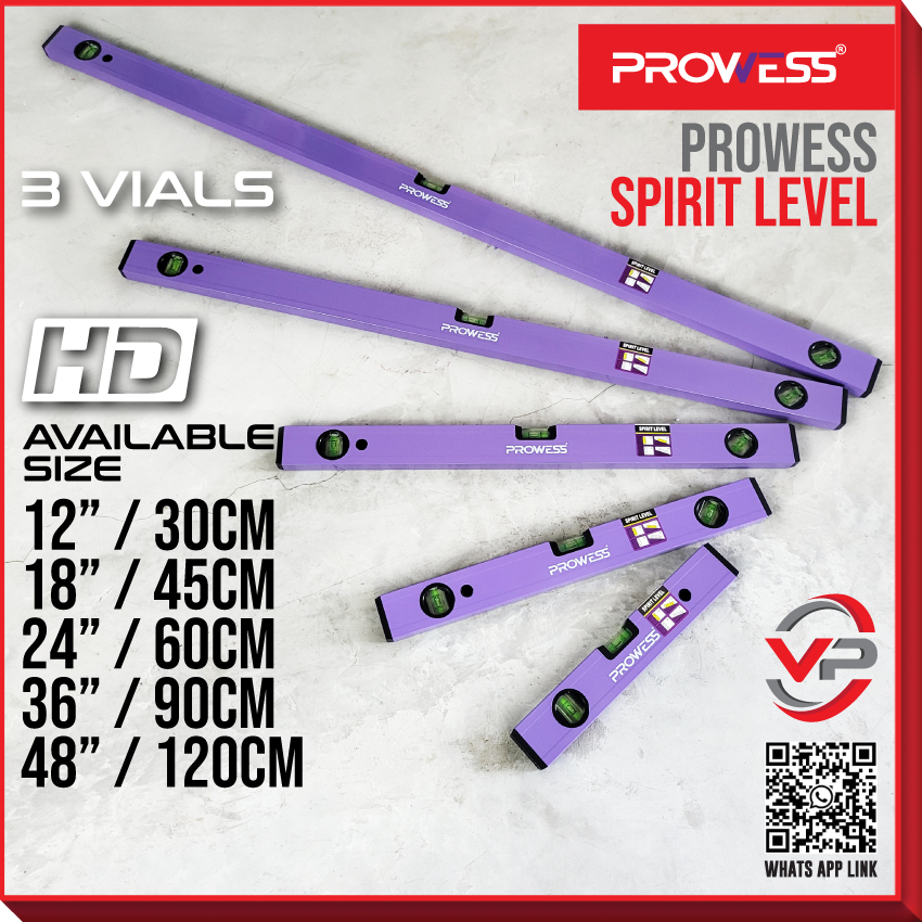 PROWESS SPIRIT LEVEL SIZE 12"/30CM 18"/45CM 24"/60CM 36"/90CM 48"/120CM ...