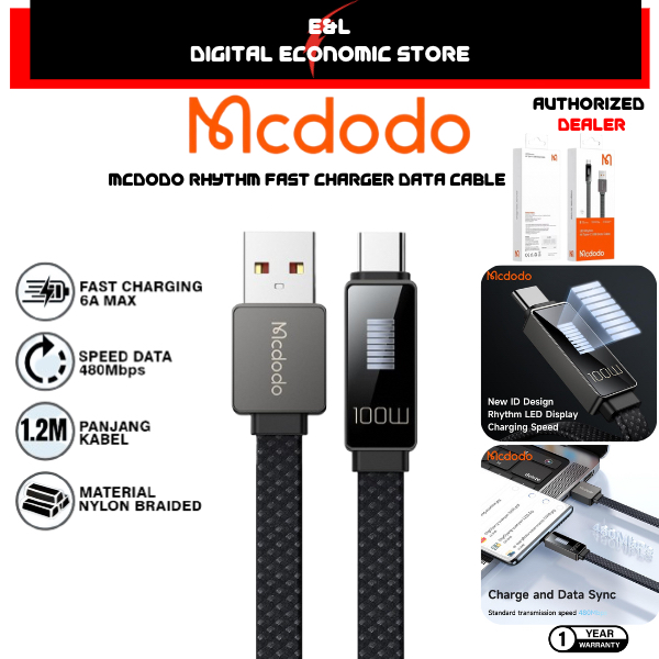 【1Yr Warranty】 MCDODO LED Display Type-C 6A Data Cable LED Rhythm ...