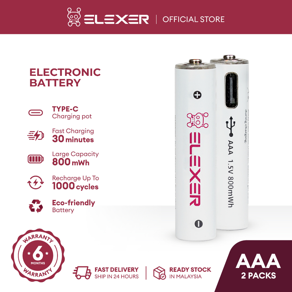 Electronis Battery AAA 800mWh/Battery Elexer/C-type battery/Lithium Li ...