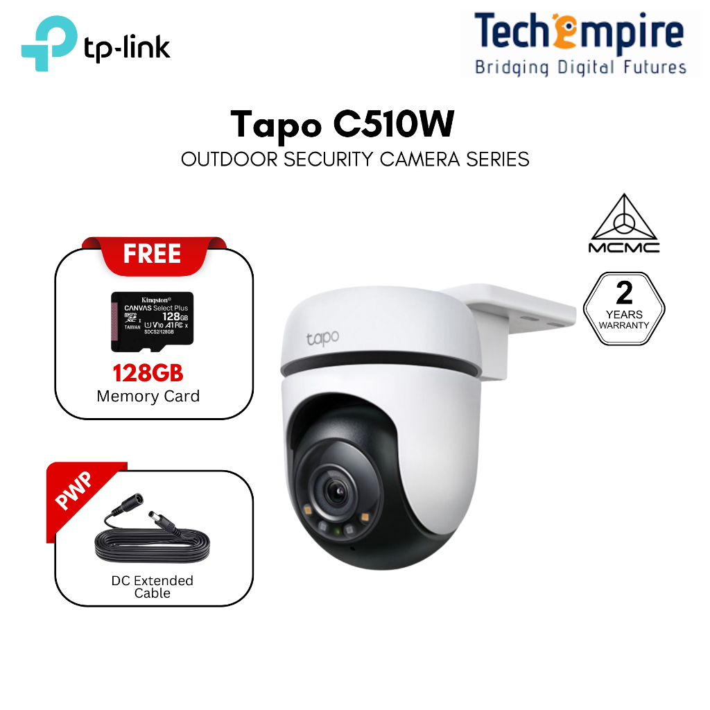 [FREE 128GB MEMORY CARD] TP-Link CCTV Tapo C510W 2K CCTV Pan Tilt AI Outdoor Home WiFi Network ...