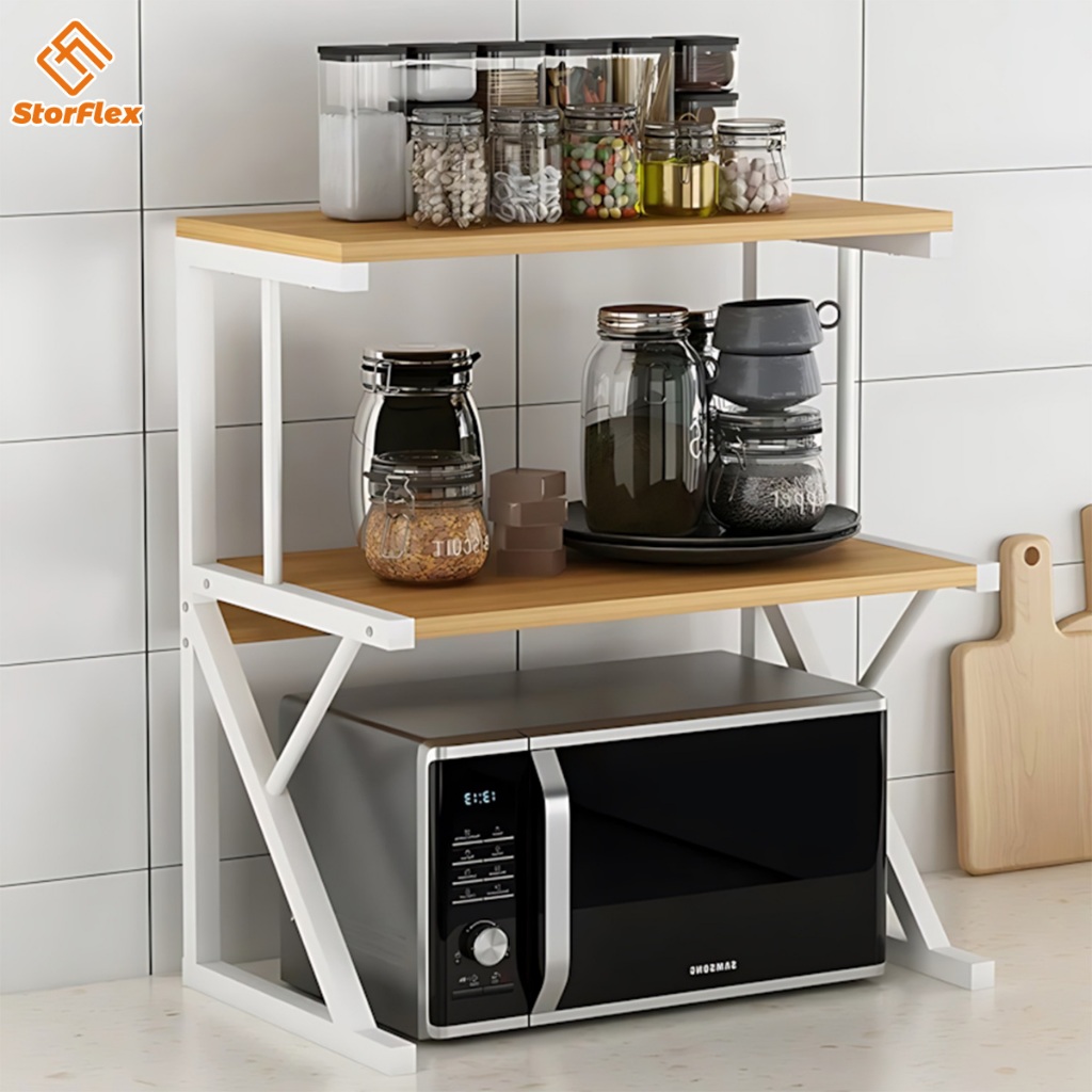Single/Double Layer Oven Rack K Leg Wooden Microwave Shelf Kitchen ...