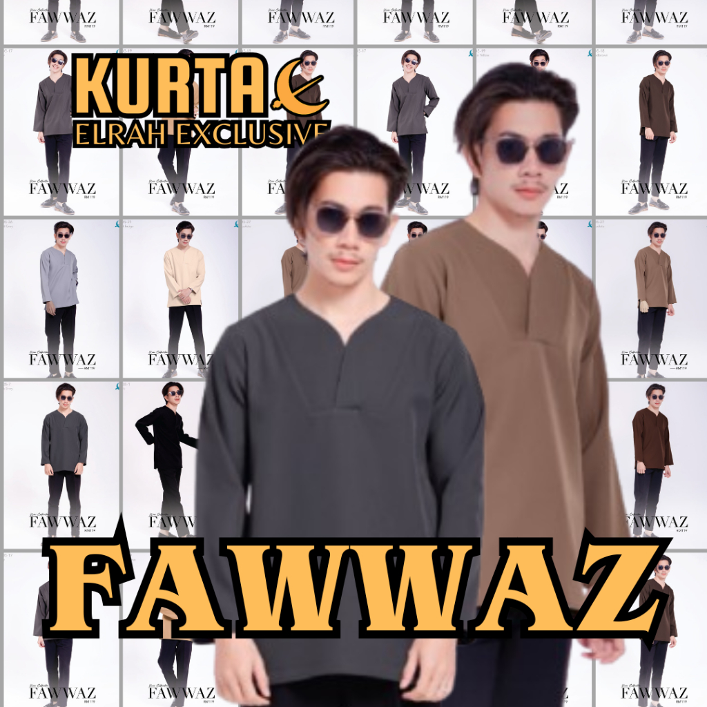 Kurta Fawwaz Elrah Exclusive Baju Raya Dark Light Grey Black Woodbrown ...