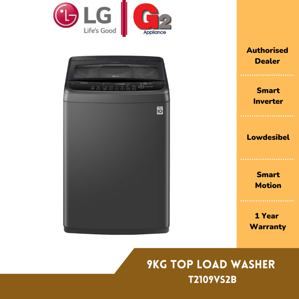 LG SMART INVERTER TOP LOAD WASHING MACHINE 9KG T2109VS2B - LG WARRANTY ...