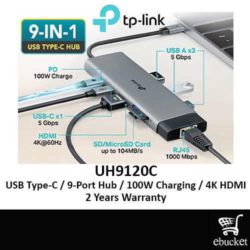 TP-Link UH9120C 9 Port with 100W Charging 4K HDMI Type C 3.0 USB Hub ( Type C x 2, USB 3.0 x 3 ...