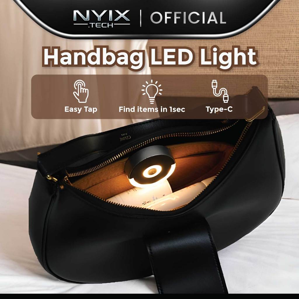 Handbag LED Light Touch Activated Purse USB Lamp Round Clip Mini Small ...