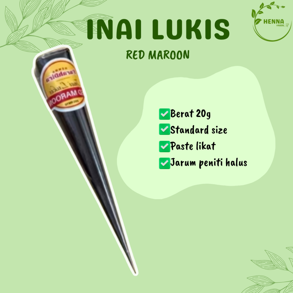 Henna Cone Red Maroon 20g Inai Lukis Kon Tiub Warna Merah Merun Tahan ...
