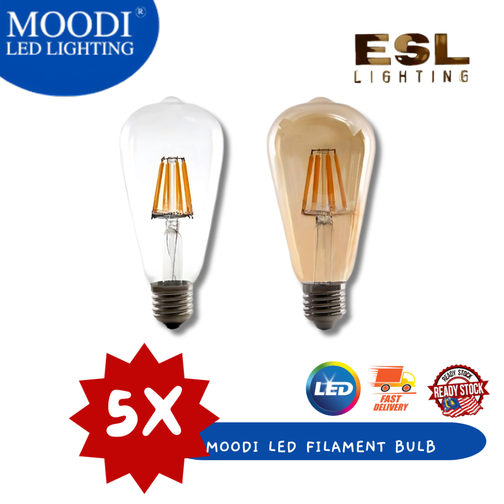 ESL LIGHTING MOODI LED Filament Bulb ST64 - 4W(5pcs) | Shopee Malaysia