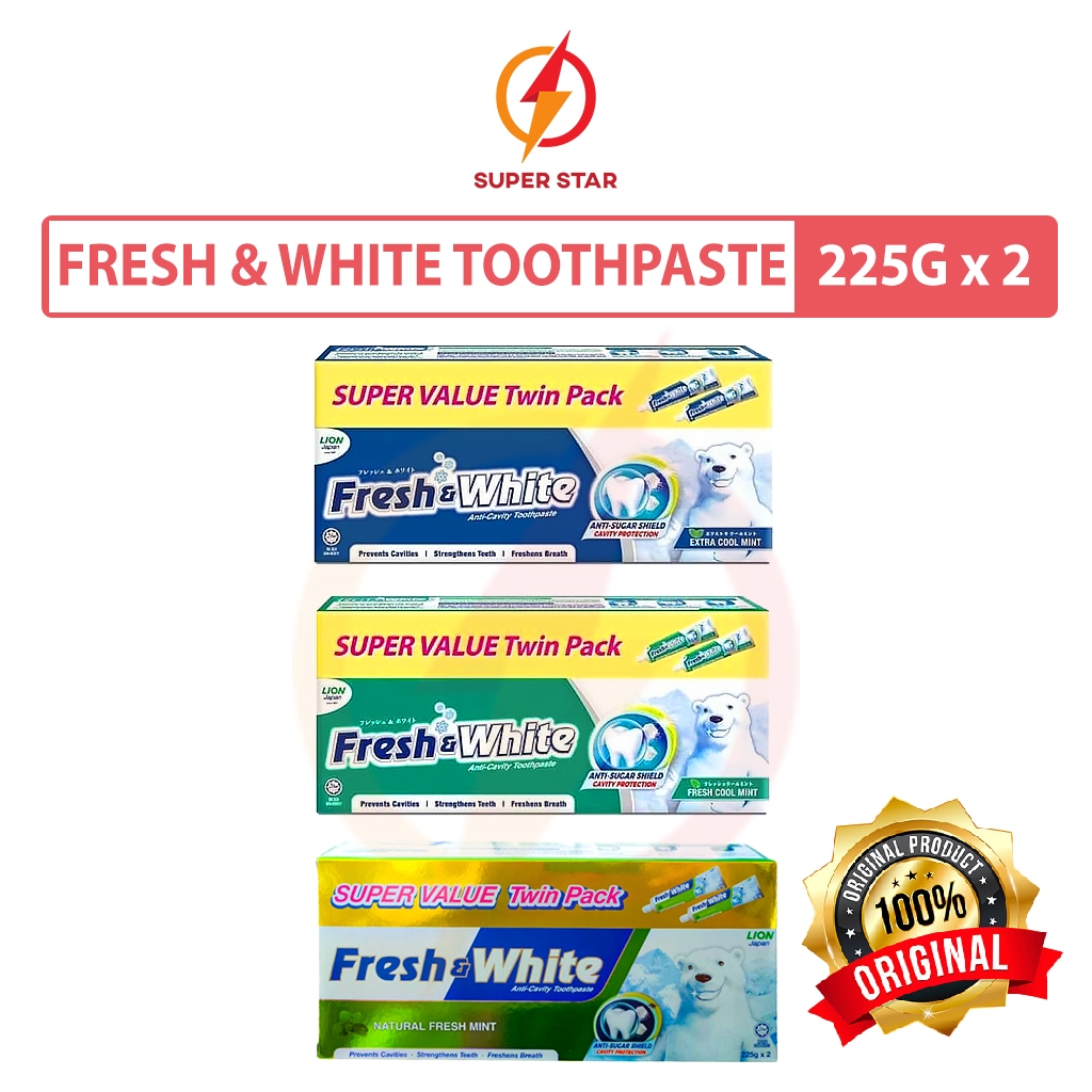 Fresh & White Anti-Cavity Toothpaste Super Value Twin Pack 225g x 2 (Extra Cool Mint/Fresh Cool ...