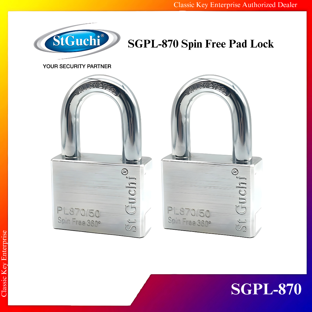 St Guchi Padlock Heavy Duty Model SGPL-870 Spin free (Size 50mm x 2 pcs ...