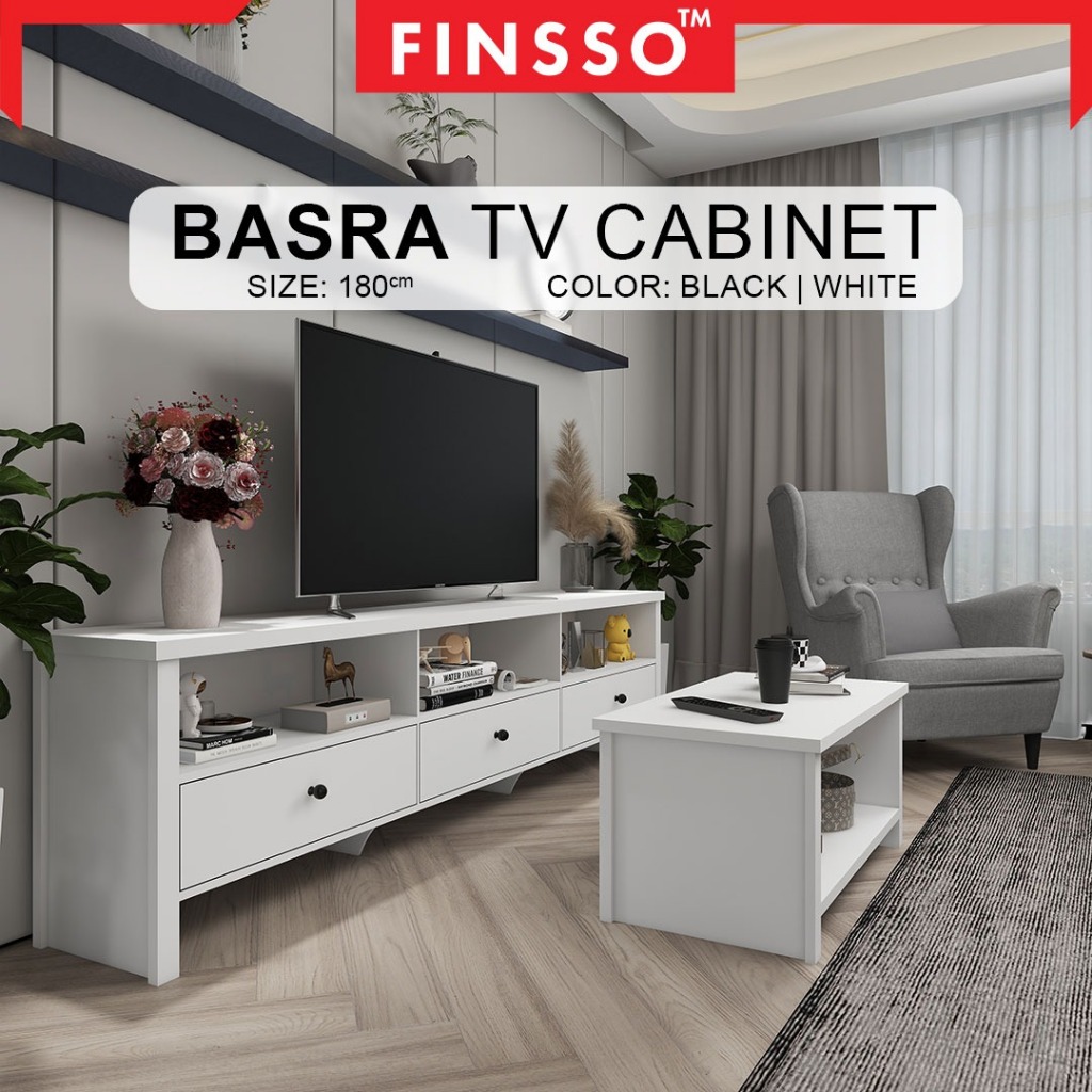 [RAYA PROMO 📢] Finsso : Basra TV Cabinet Modernist Design / Tv Rack / Rak TV Meja 3 Drawer TV ...