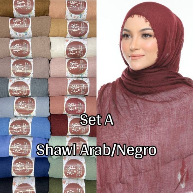 SHAWL ARAB @ NEGRO COTTON FRINGE PLAIN PILIH SET @ HITAM | Shopee Malaysia