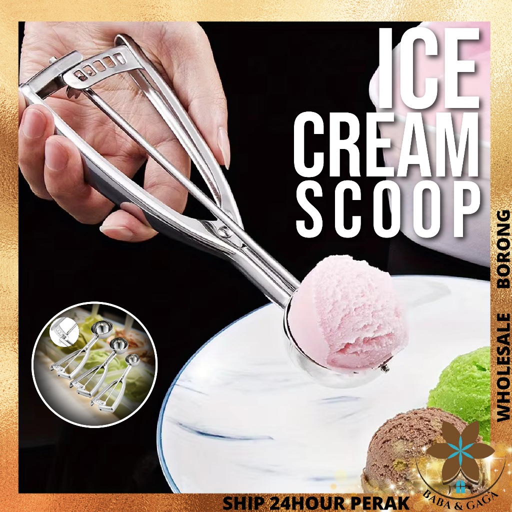 Stainless Steel Spring Handle Ice Cream Scoop 3 Sizes Scooper Kitchen ...