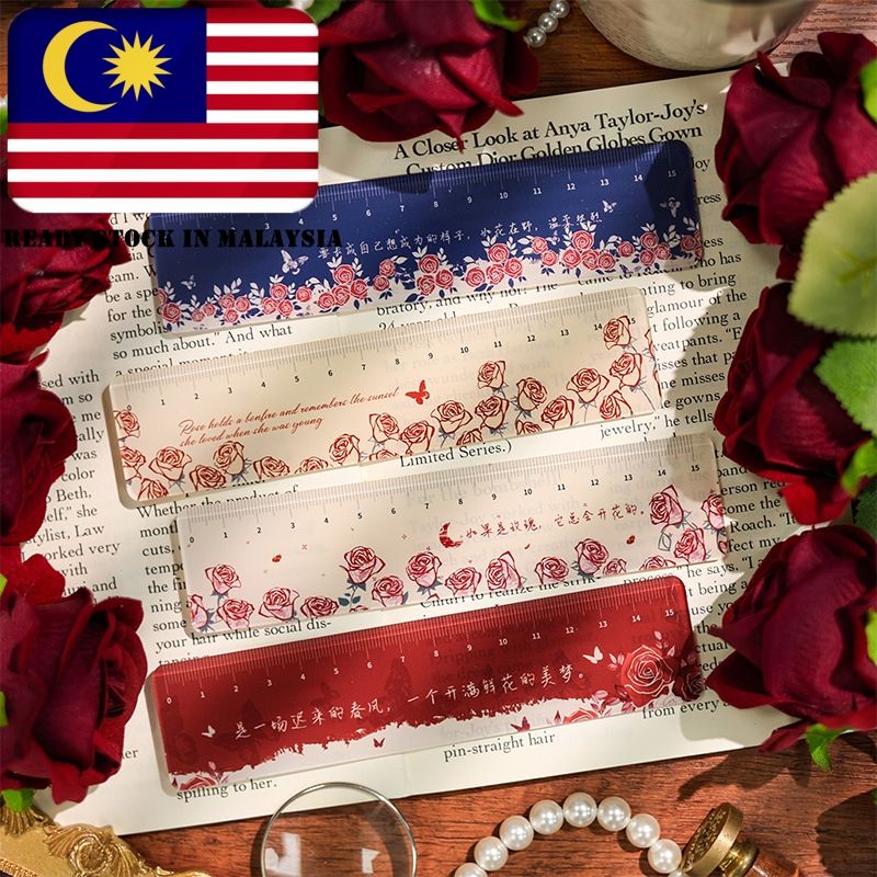 INS Beautiful Rose Flower Acrylic Ruler 15cm Scale Measuring Tool ...