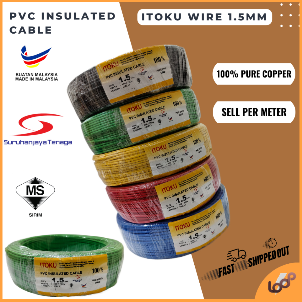 [PER METER] 1.5MM WIRE ITOKU / WAYAR 1.5MM / PVC INSULATED CABLE 100% ...