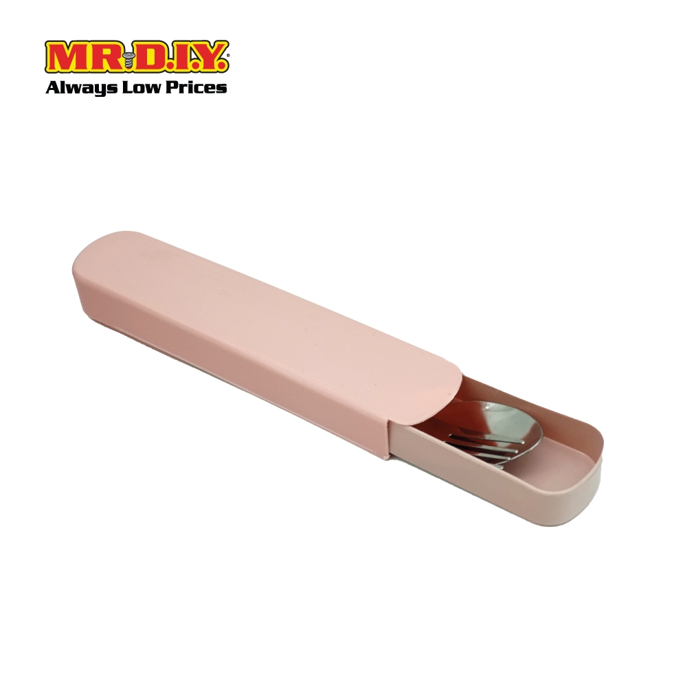 (MR.DIY) Cutlery Set Spoon & Fork With Cover - Blue | Shopee Malaysia