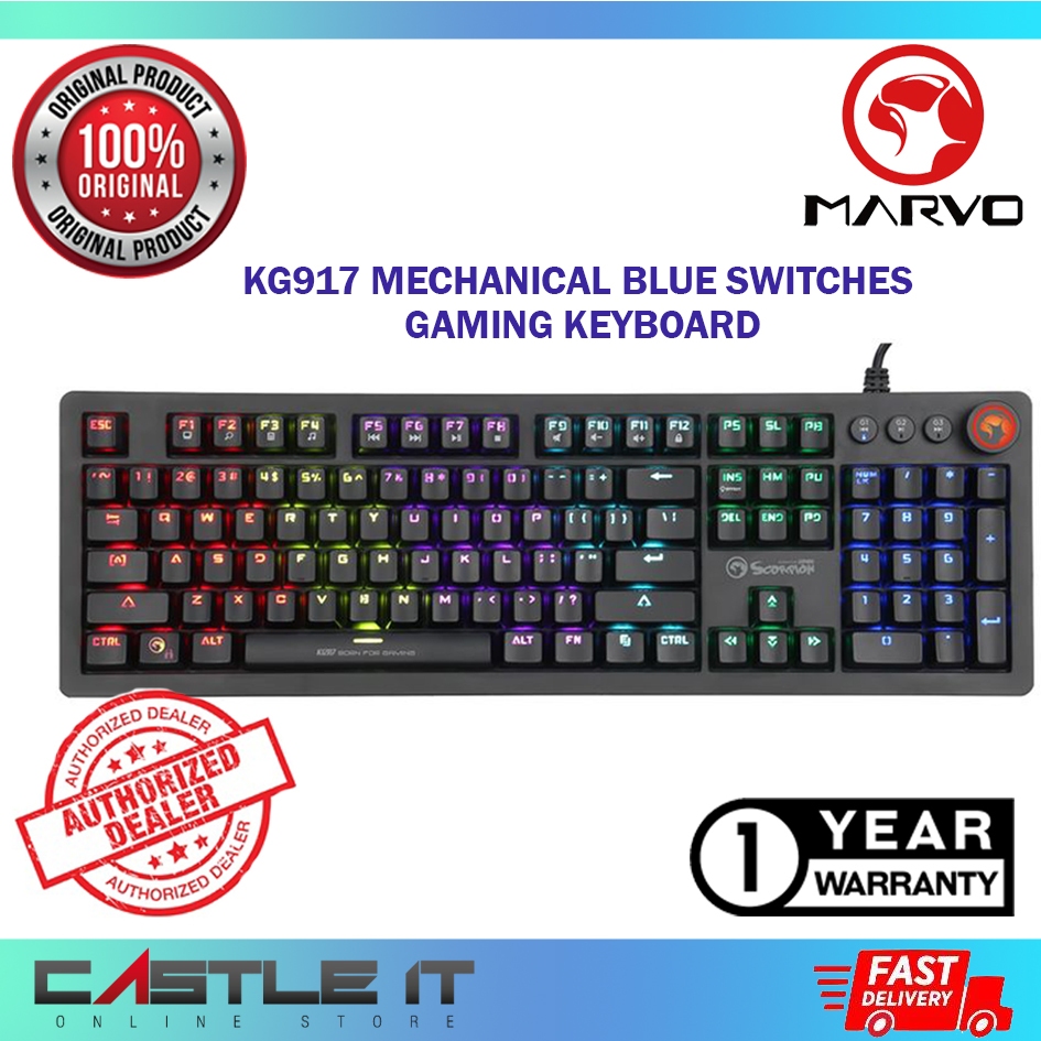 Marvo KG917 Mechanical Blue Switche Gaming Keyboard Wired 20 Lighting ...