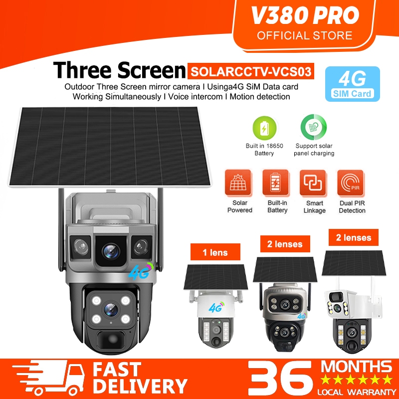 V380 PRO Three Screen CCTV Solar Outdoor Wireless Camera IP66 ...