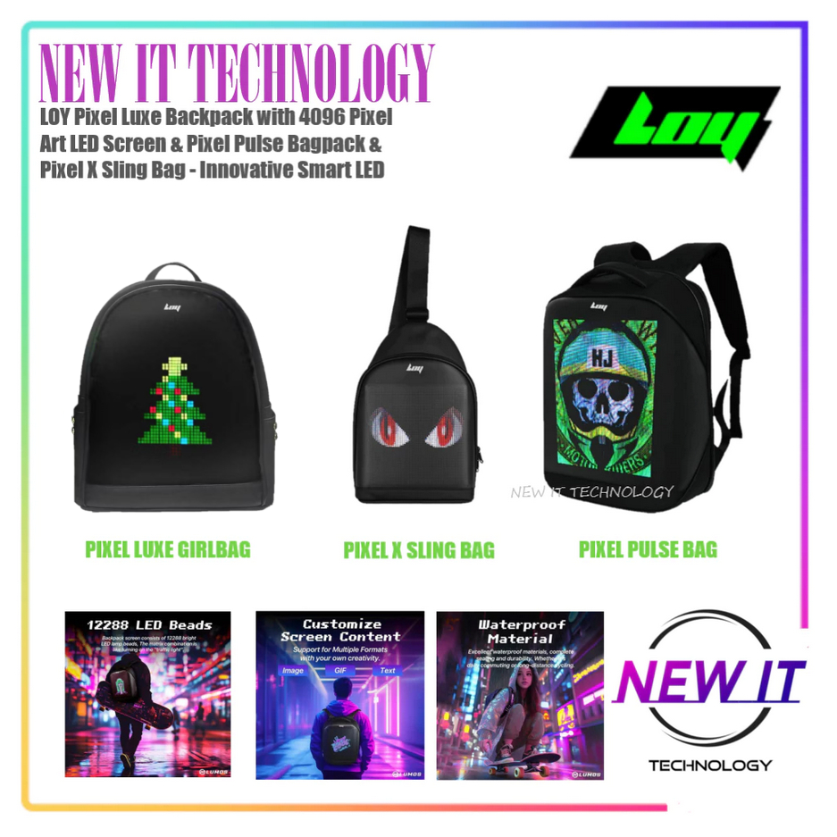 LOY Pixel Luxe Backpack 4096 Pixel Art LED Screen & Pixel Pulse & Pixel Vault & Pixel X Sling ...