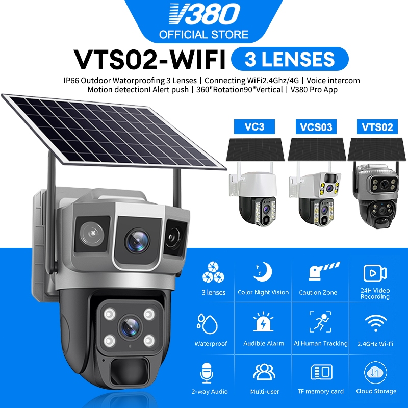 V380 PRO Three Screen Wifi CCTV Solar Outdoor IP66 Waterproof Camera 4G ...
