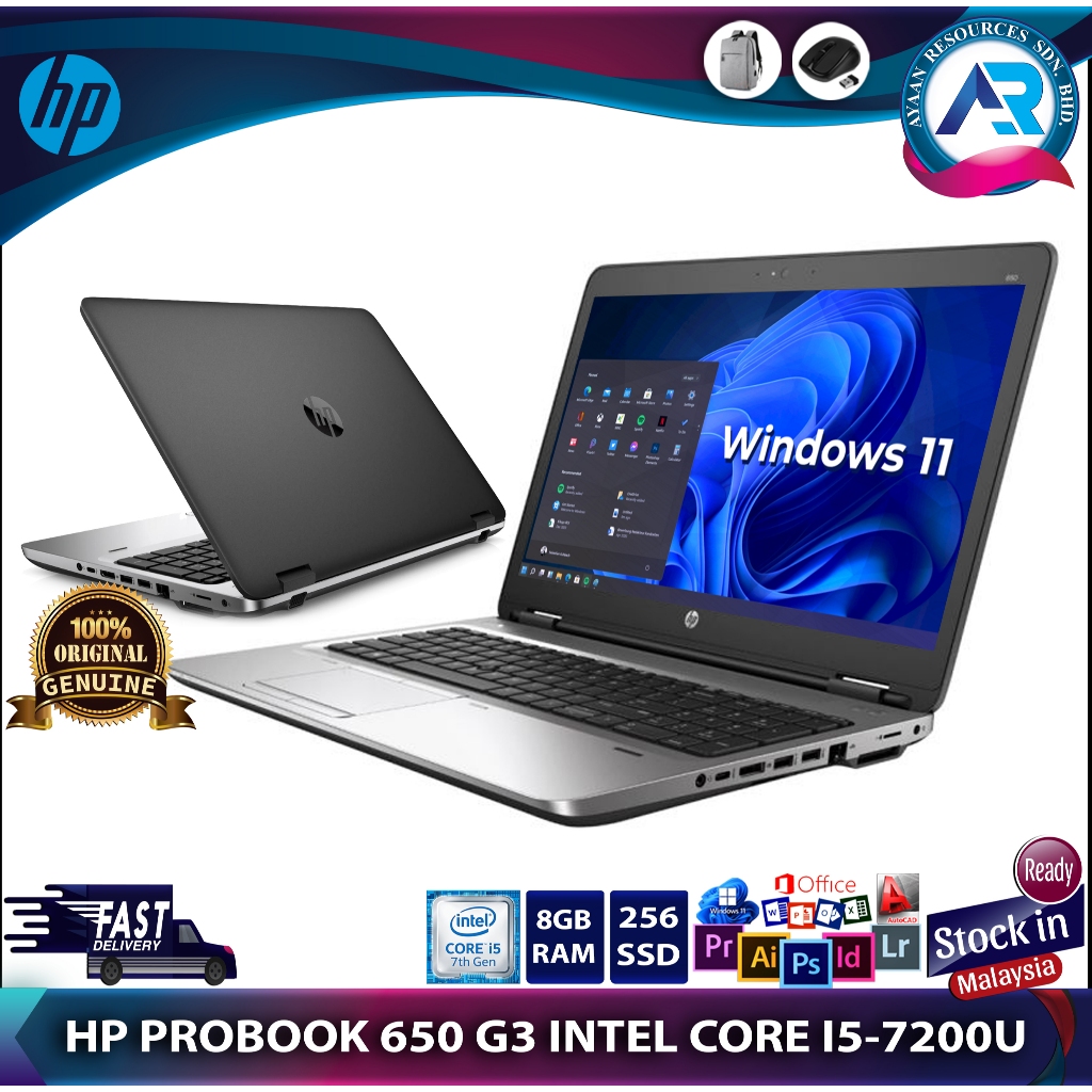 HP PROBOOK 650 G3 INTEL CORE I5-7200U, 8GB RAM, 256GB SSD, WIFI, W CAM ...