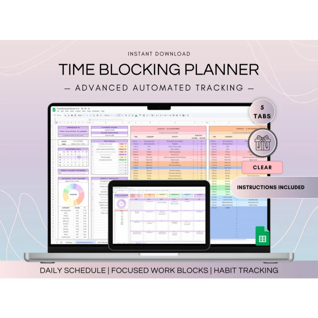 Weekly Time Blocking Planner To Do List Google Sheets Template Daily ...