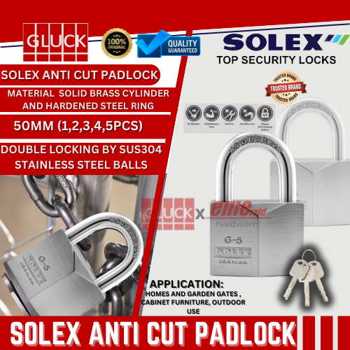 SOLEX 50MM CHROME PADLOCK-G5 pad lock quality untuk rumah solex tahan ...
