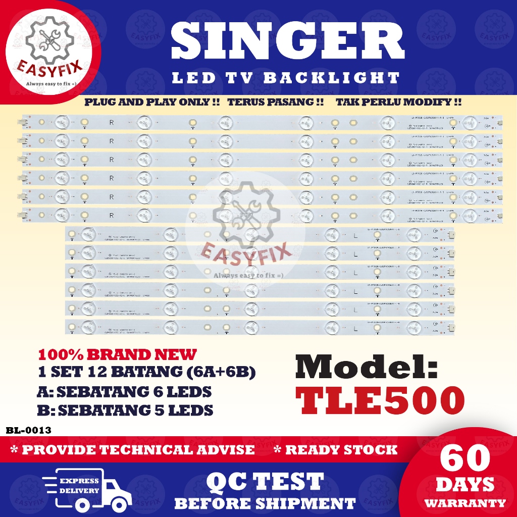 TLE500 SINGER 50 INCH LED TV BACKLIGHT (LAMPU TV) 50" BACKLIGHT TLE-500 ...