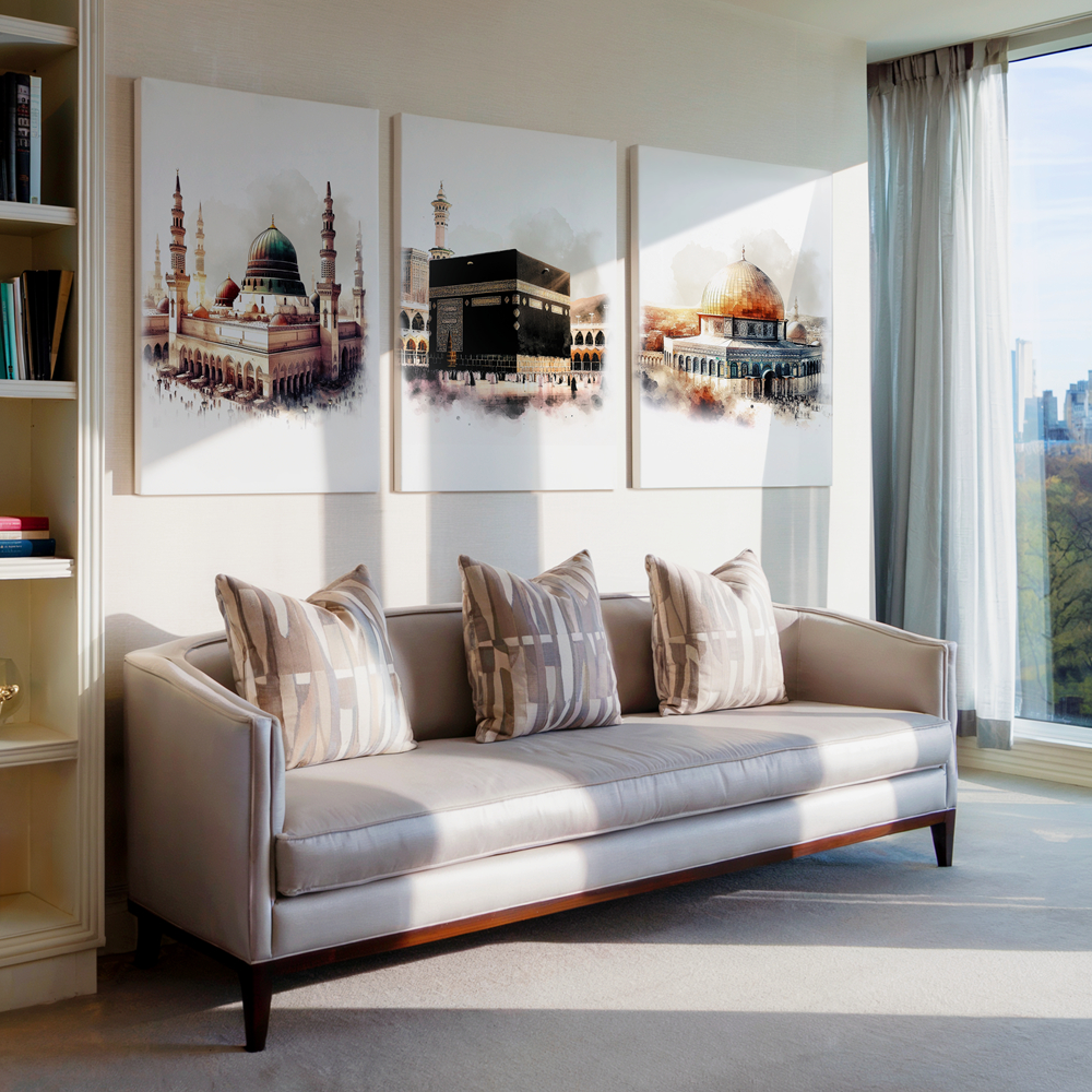 Al-Aqsa, Kaabah & Masjid Nabawi Islamic Wall Art – Stretched Frame ...
