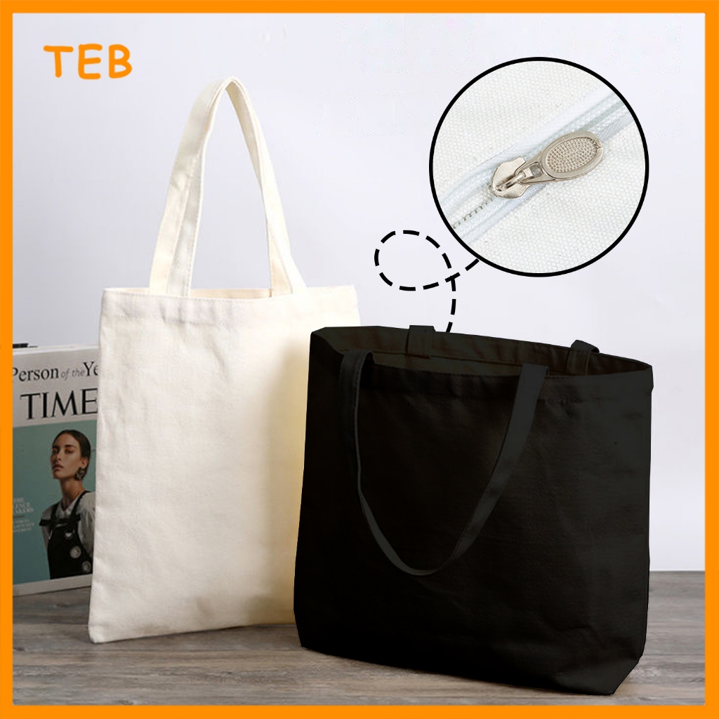 Canvas Tote Bag with Zip DIY Eco-Friendly Cotton | Beg Kanvas Zip DIY ...