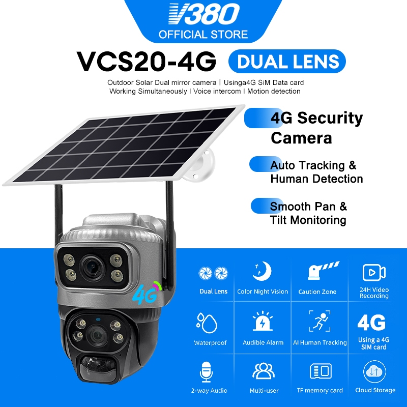 V380 Pro Solar outdoor cctv camera Wireless Dual lens 4G Sim waterproof ...