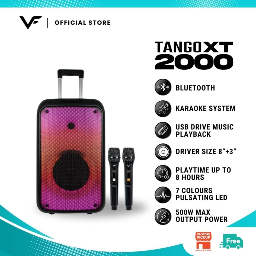 Vinnfier VF Tango XT2000 WMU 500W Bluetooth Speaker HI-FI Audio Karaoke PartyBox Speaker with 2 ...