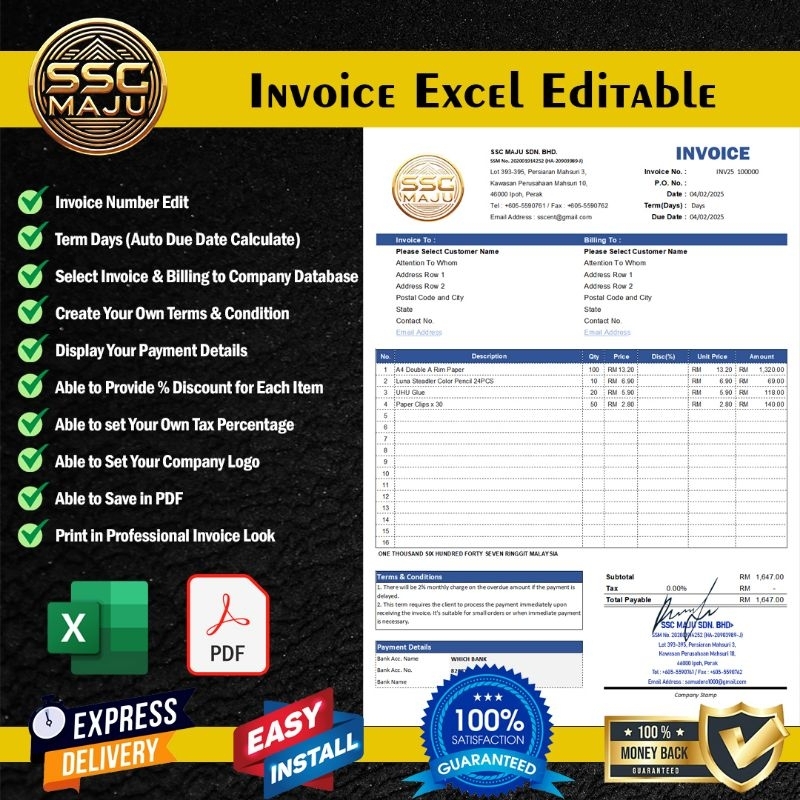 Portable Editable Invoice 🔥 Easy Invoice 🔥 Used in Windows or Mac 🔥 ...
