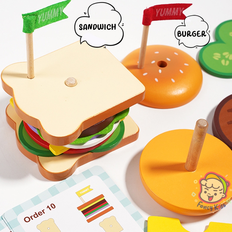 New Wooden Burger and Fries Toy Set/ Pretend Toys/Fast Food Toy Set ...