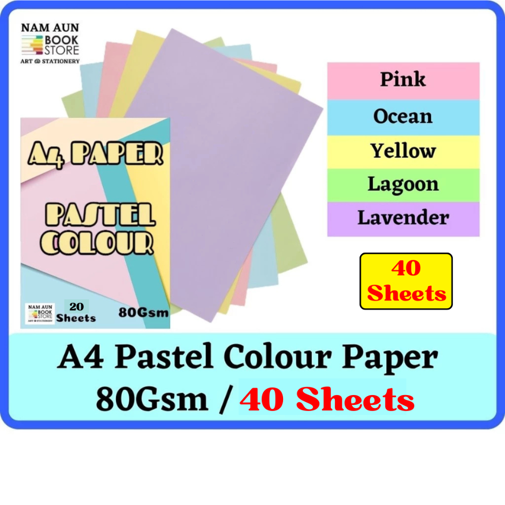 (40's)A4 80gsm Pastel Colour Paper - 40Keping / Light Colour / A4 Lihgt ...