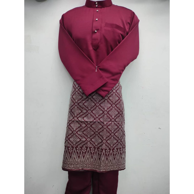 Tema burgundy 2025 BAJU MELAYU DEWASA & BUDAK SLIMFITT kain pearl skin ...