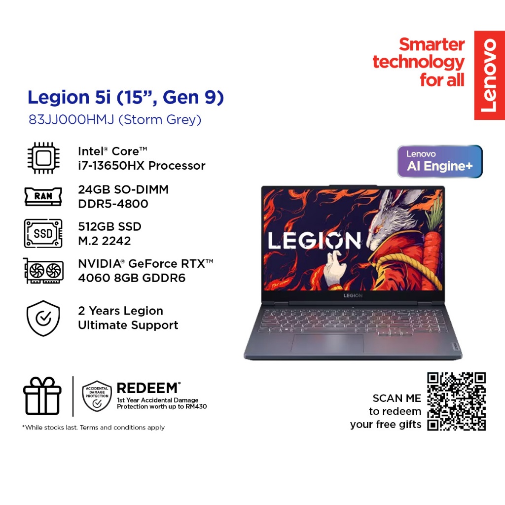 Lenovo Legion 5 15IRX9 83JJ000HMJ 15.6'' FHD 144Hz Gaming Laptop Storm ...