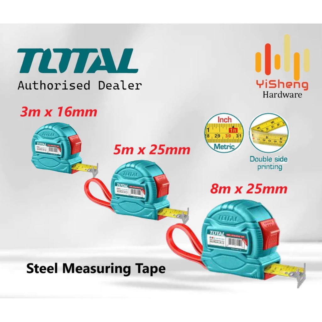 TOTAL Steel Measuring Tape (TMT34825 / TMT34525 / TMT34316) Measurement ...