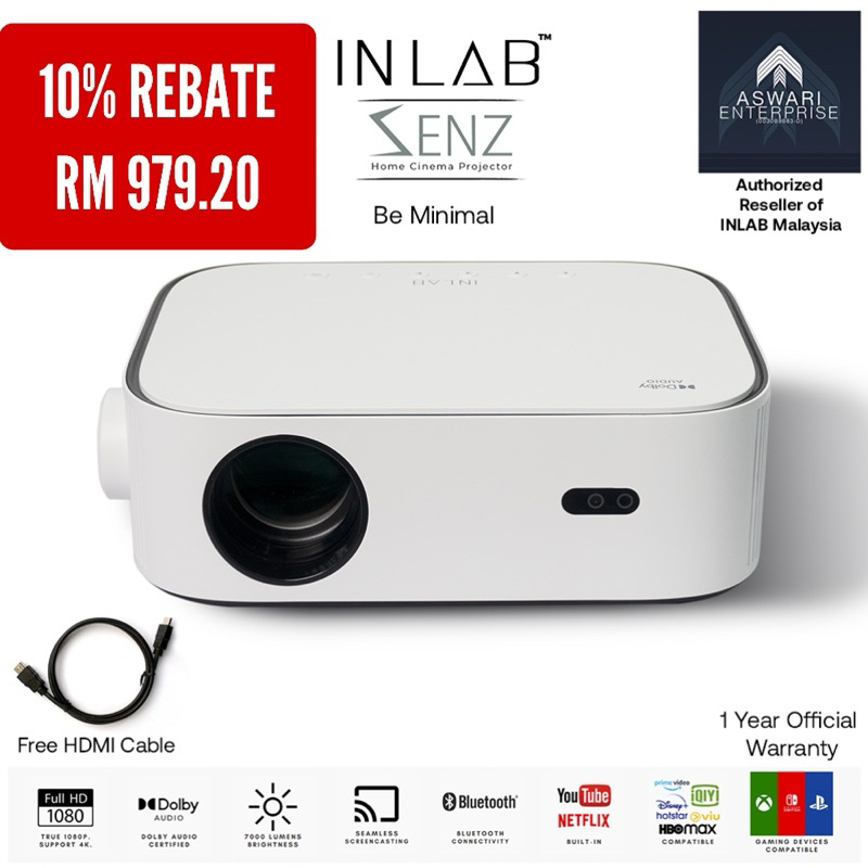 INLAB Senz - Home Cinema Projector 1080P and 4k Support / Built-in ...